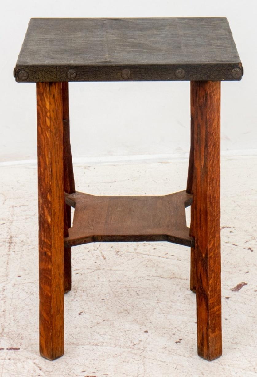 Arts and Crafts Leather Topped Oak Table For Sale at 1stDibs