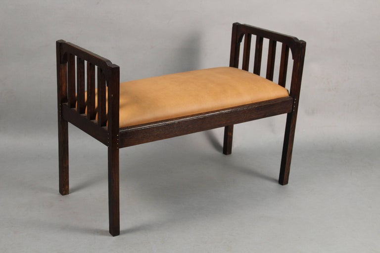 Arts and Crafts Mission Bench with New Leather For Sale at 1stDibs