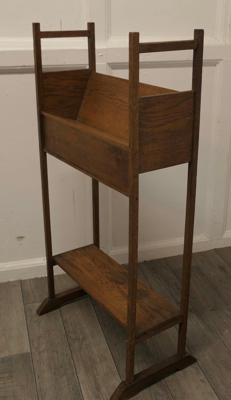 Arts and Crafts Oak Slope-Shelf Bookcase with Undertier, Small Oak ...