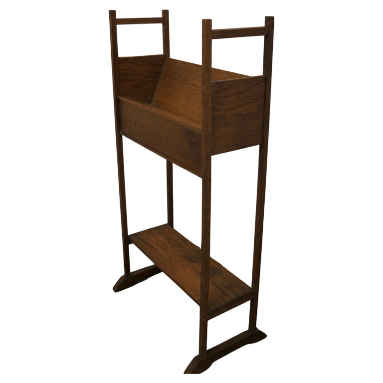 Arts and Crafts Oak Slope-Shelf Bookcase with Undertier, Small Oak ...