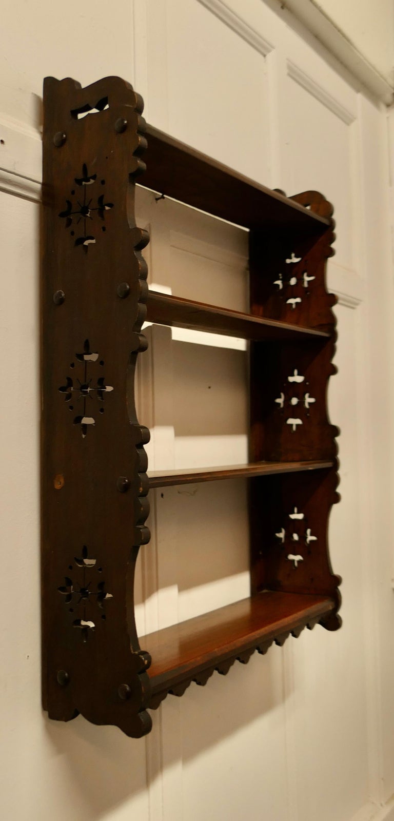 Arts and Crafts Open Front Wallhanging Walnut Bookshelf For Sale at 1stDibs