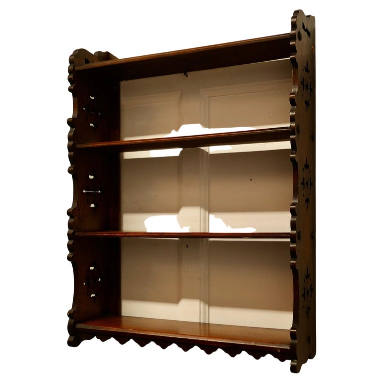 Arts and Crafts Open Front Wallhanging Walnut Bookshelf For Sale at 1stDibs
