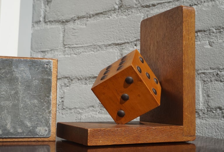 Arts and Crafts Pair of Wooden Dice with Metal Nails Bookends for The ...