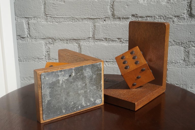 Arts and Crafts Pair of Wooden Dice with Metal Nails Bookends for The ...