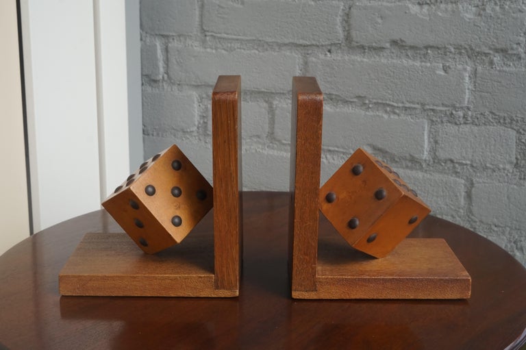 Arts and Crafts Pair of Wooden Dice with Metal Nails Bookends for The ...