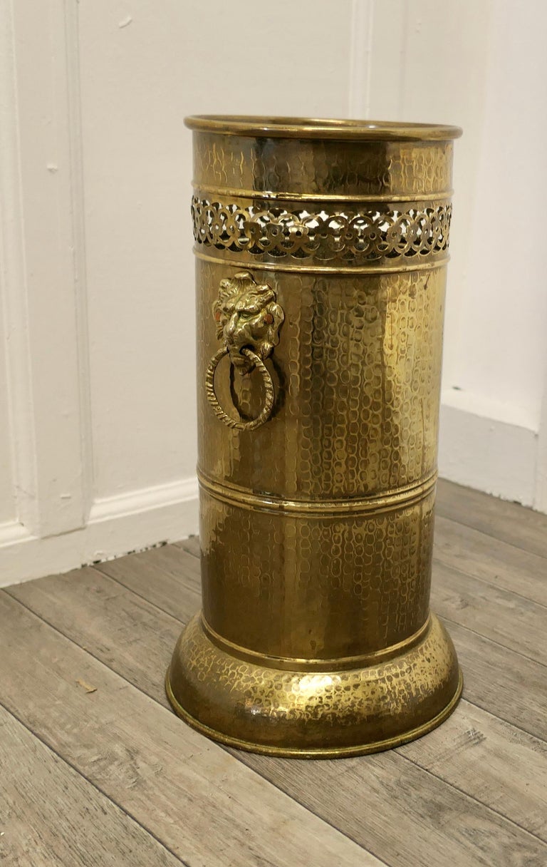 Arts and Crafts Pierced Brass Stick Stand, Umbrella Stand at 1stDibs