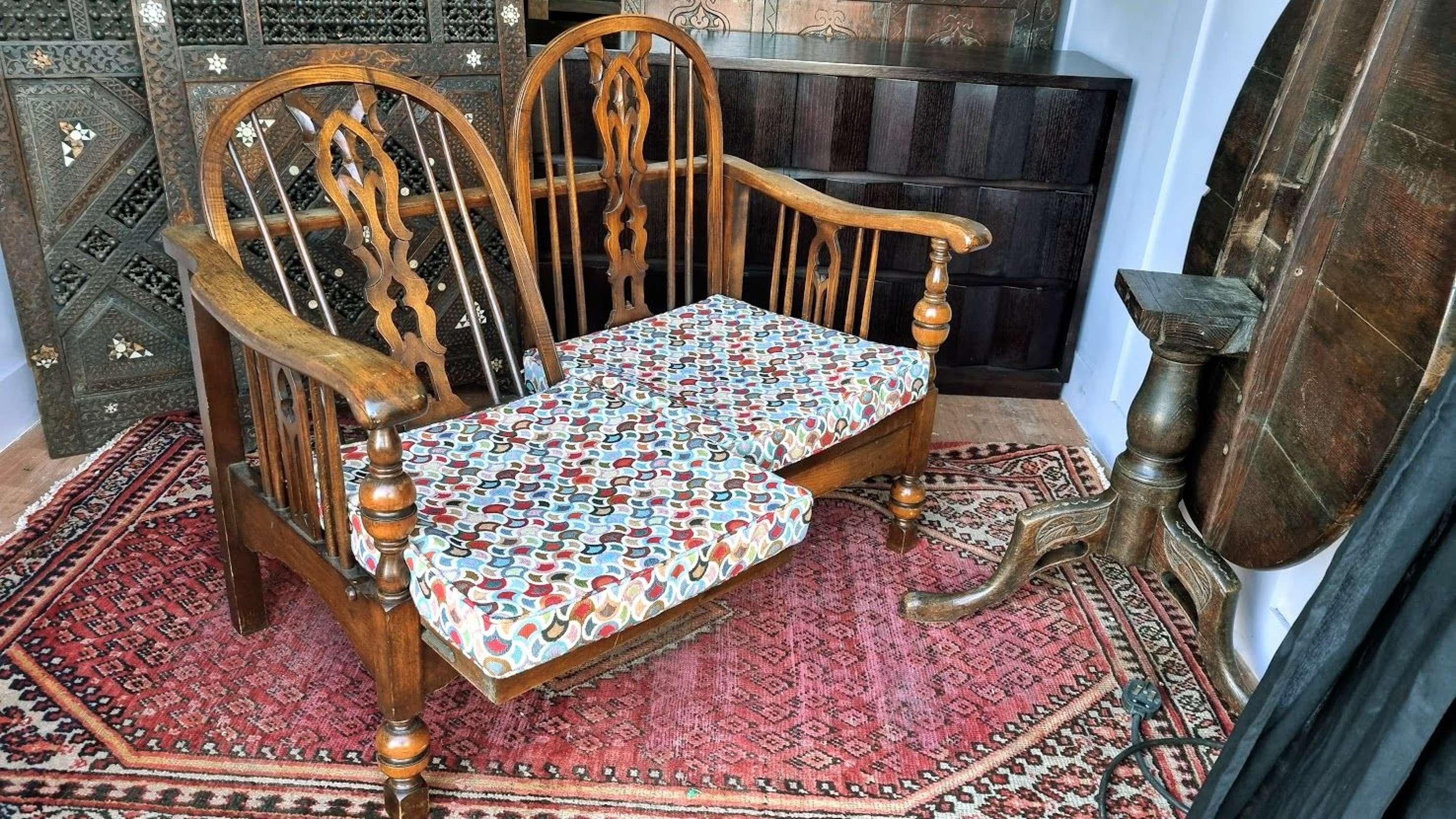 Arts and Crafts Reclining Chair Backed Two Seater Mahogany Settee For ...