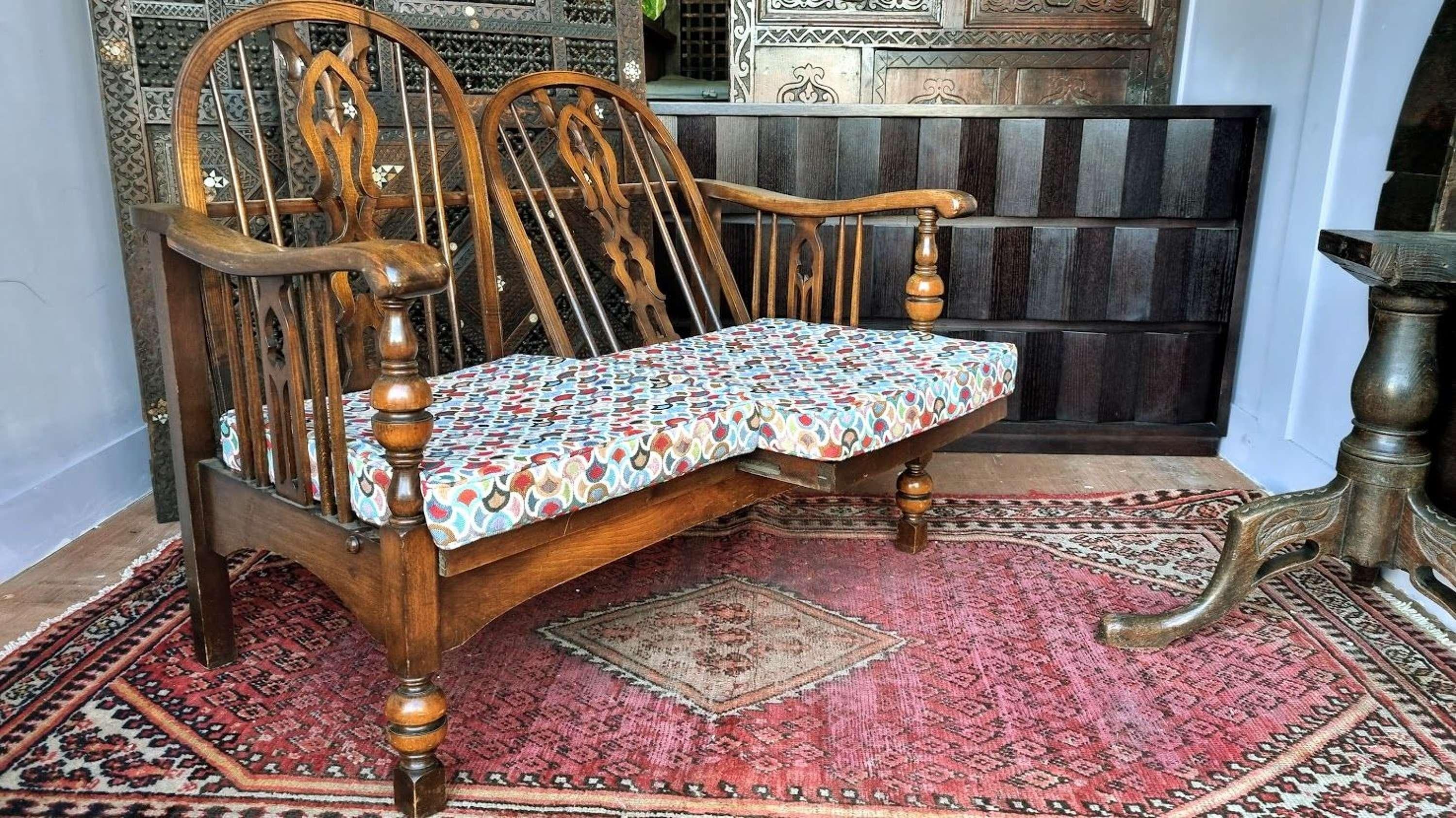Arts and Crafts Reclining Chair Backed Two Seater Mahogany Settee For ...