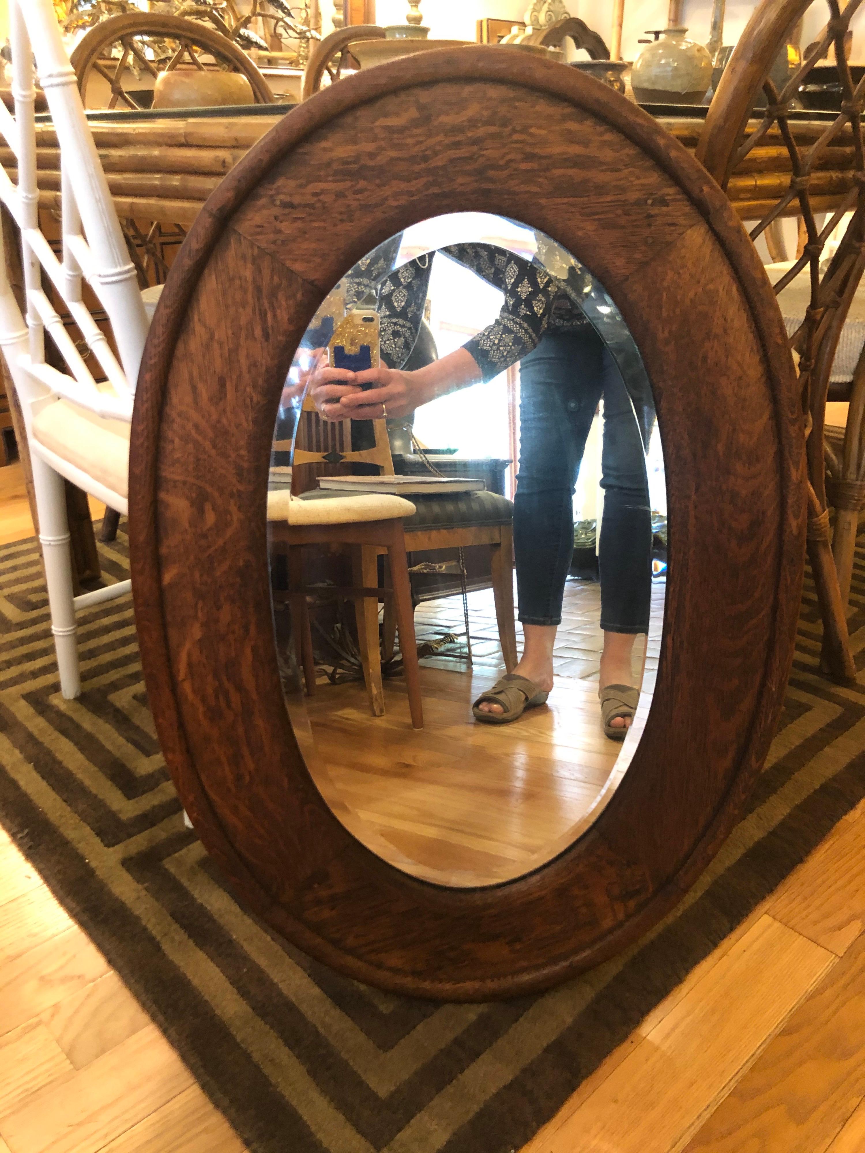Arts and Crafts Solid Oak Oval Mirror at 1stDibs | oval oak mirror