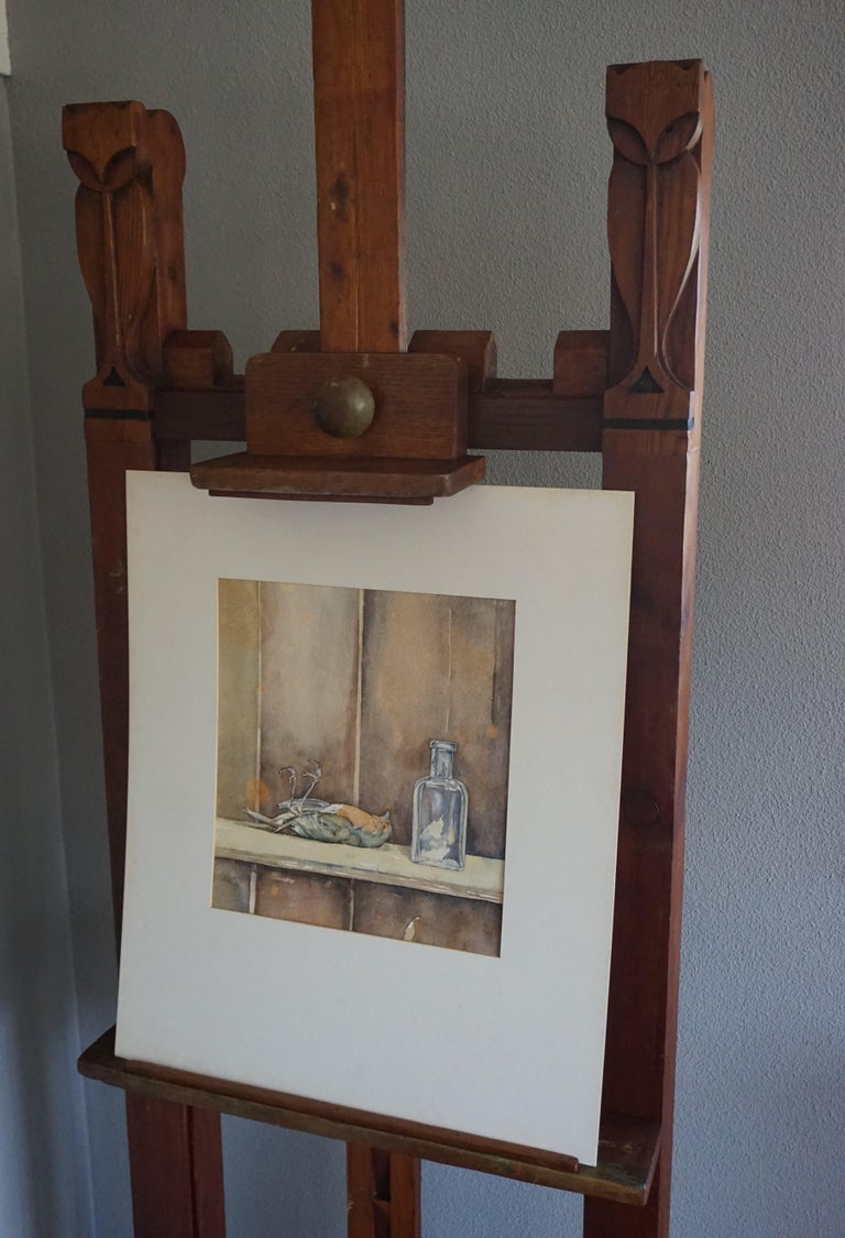 Arts and Crafts Studio Easel / Gallery Display Stand w. Stylized Owl ...