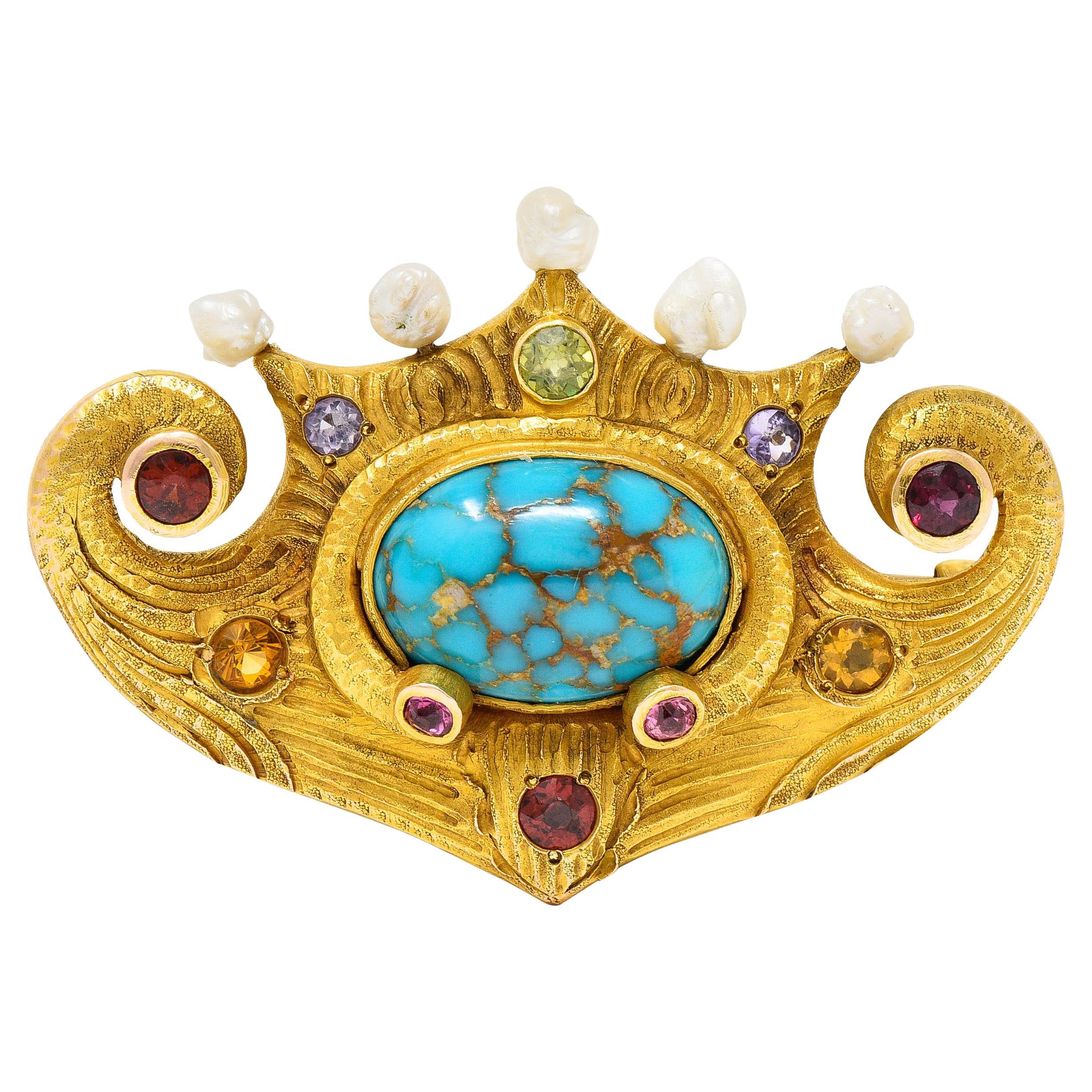 Antique Gold Crown Brooch at 1stDibs