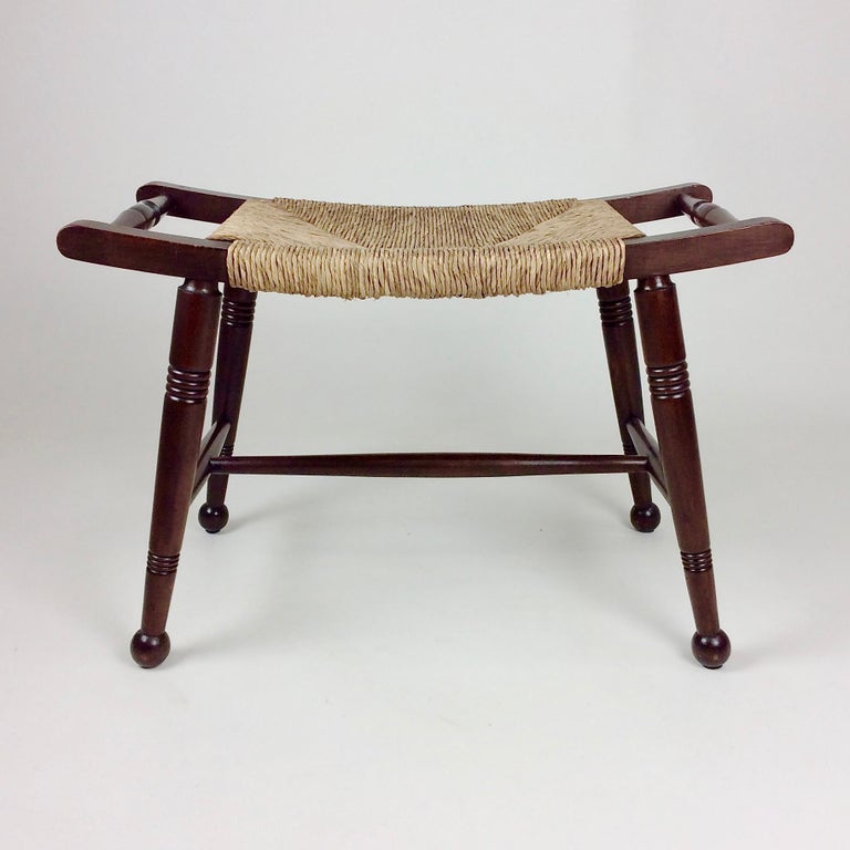 Arts and Crafts Wood and Straw Stool, Early 20th Century, United ...
