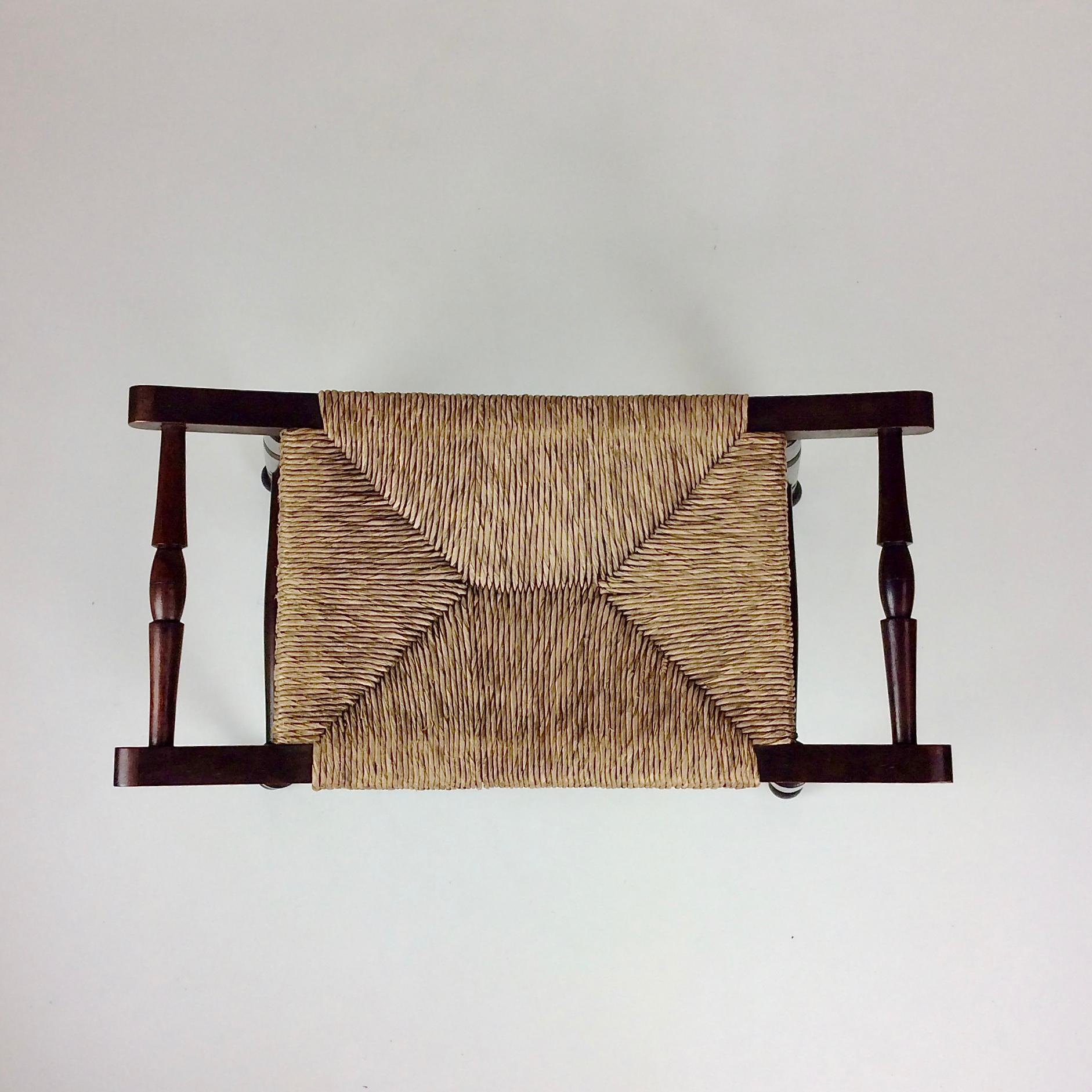 Arts and Crafts Wood and Straw Stool, Early 20th Century, United ...