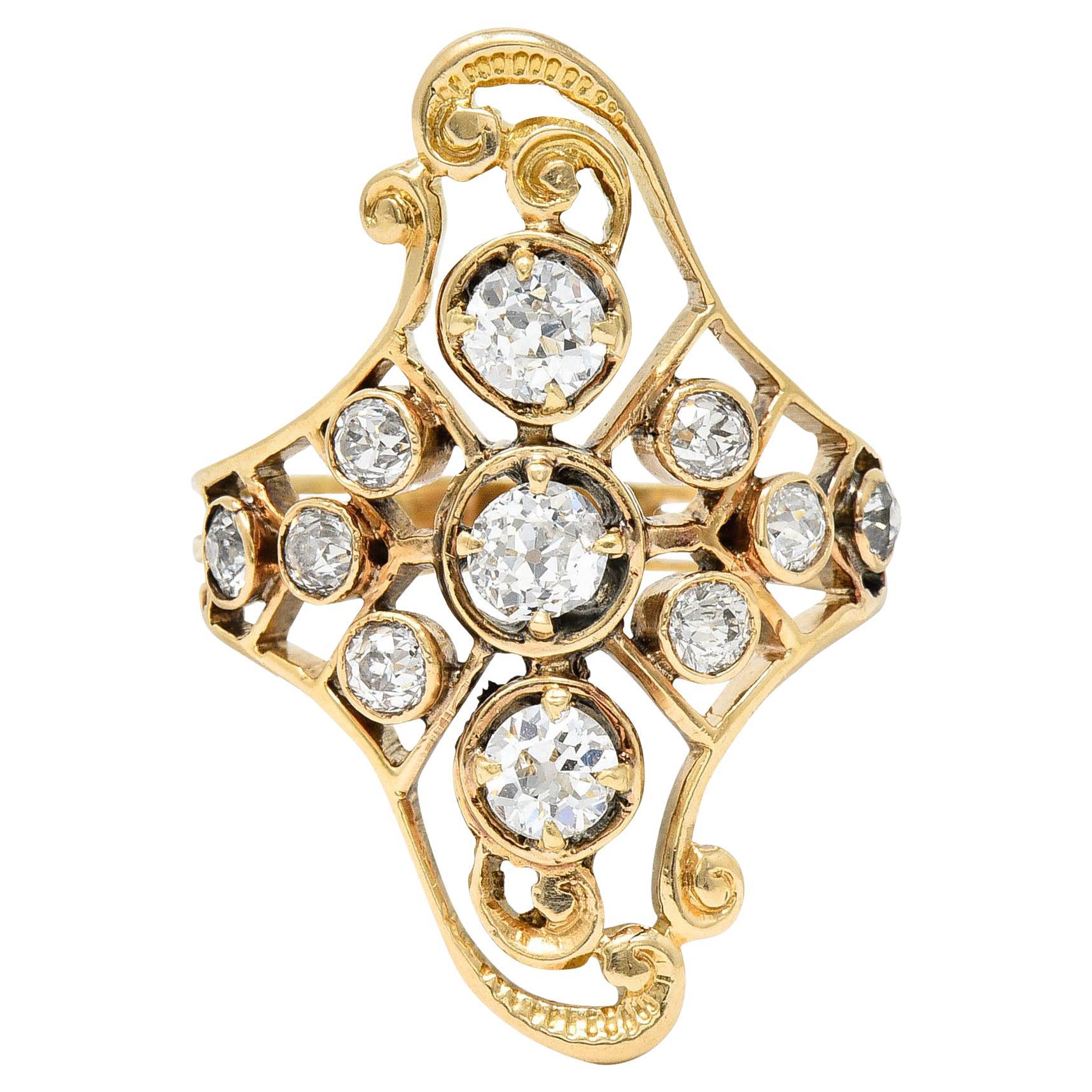 Arts and Crafts Peridot 18 Karat Gold Floral Foliate Ring at 1stDibs