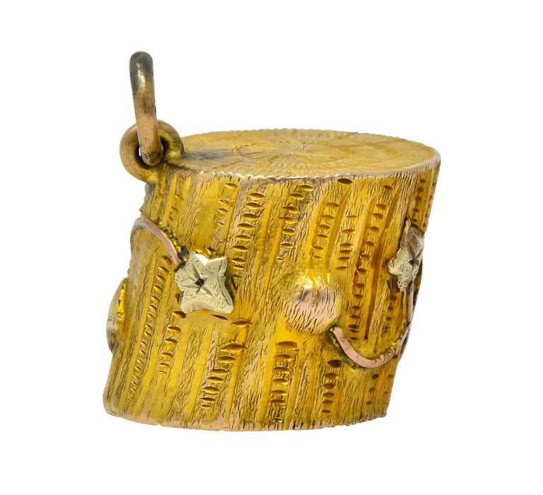 Arts and Crafts 14 Karat Tri-Colored Gold Log Charm at 1stDibs