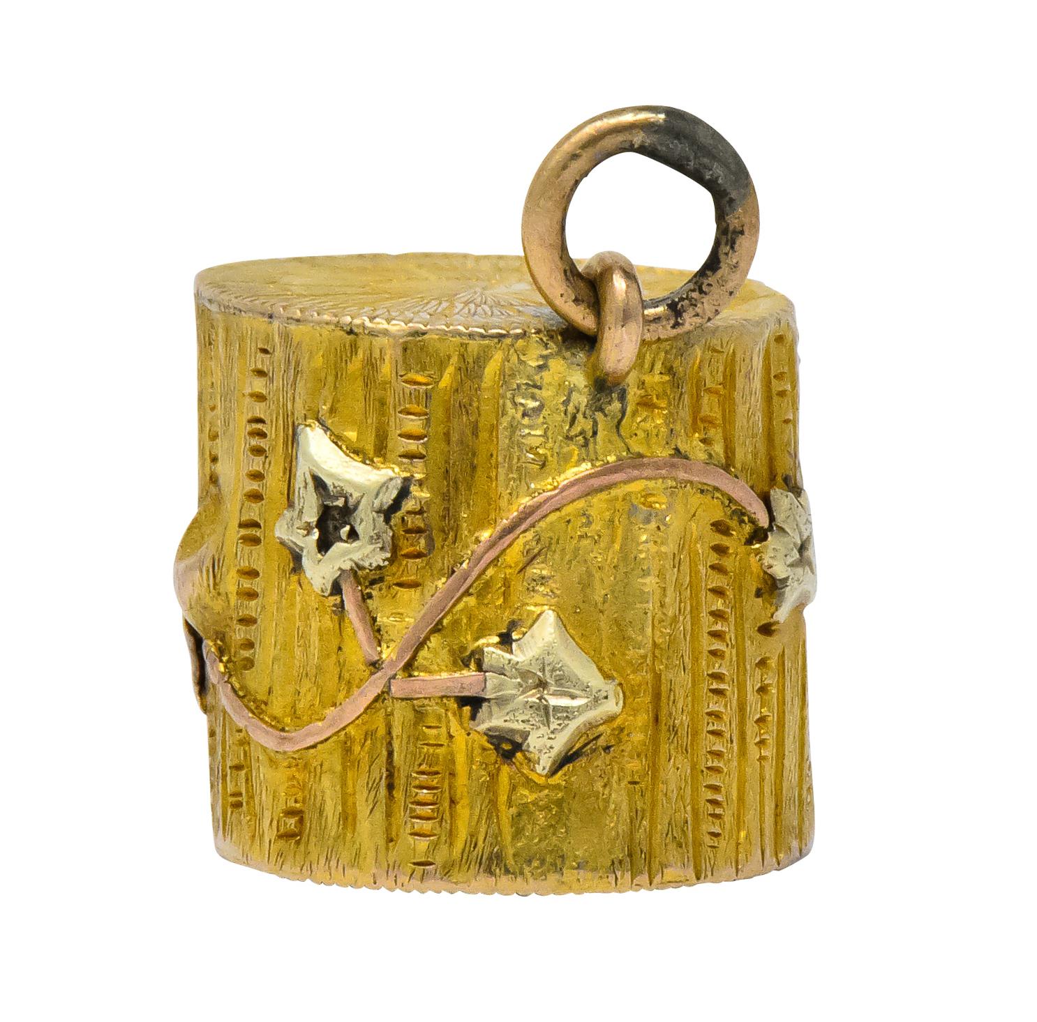 Arts and Crafts 14 Karat Tri-Colored Gold Log Charm at 1stDibs