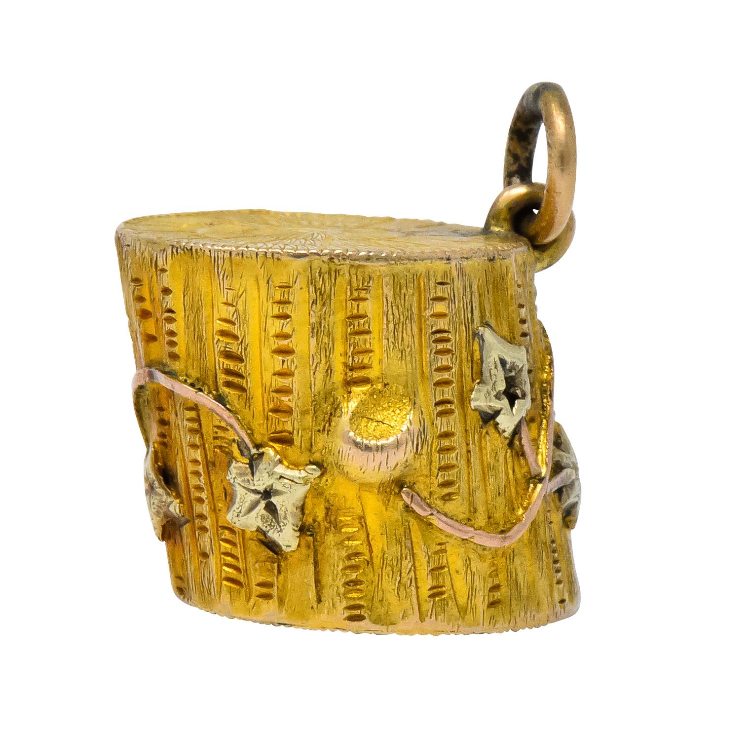 Arts and Crafts 14 Karat Tri-Colored Gold Log Charm at 1stDibs