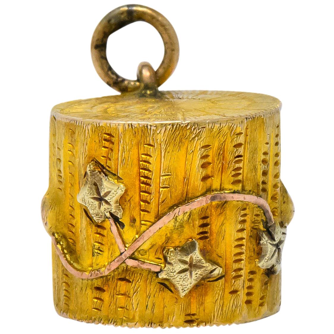 Arts and Crafts 14 Karat Tri-Colored Gold Log Charm at 1stDibs