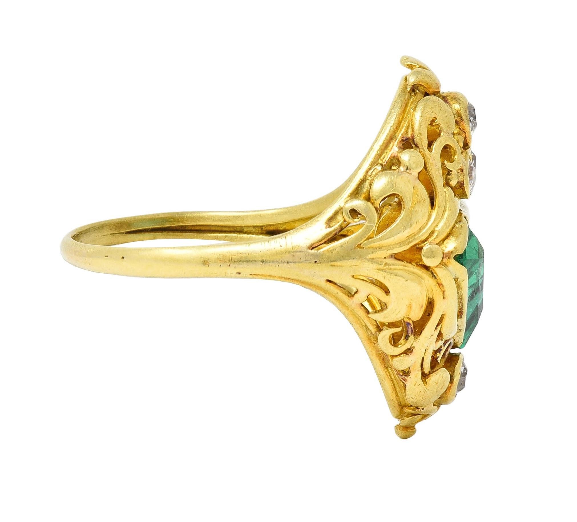 Arts and Crafts 1.67 CTW Emerald Diamond 18 Karat Yellow Gold Antique ...