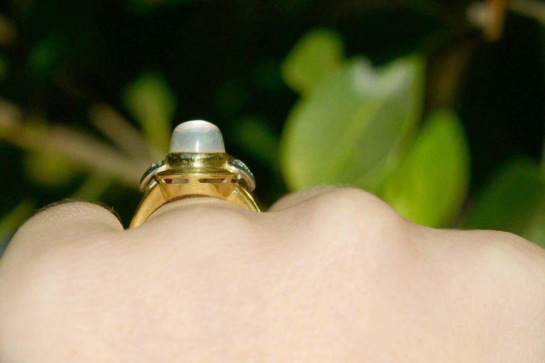 Arts and Crafts 4 Carat Rainbow Moonstone and Diamond 18k Cocktail Ring ...