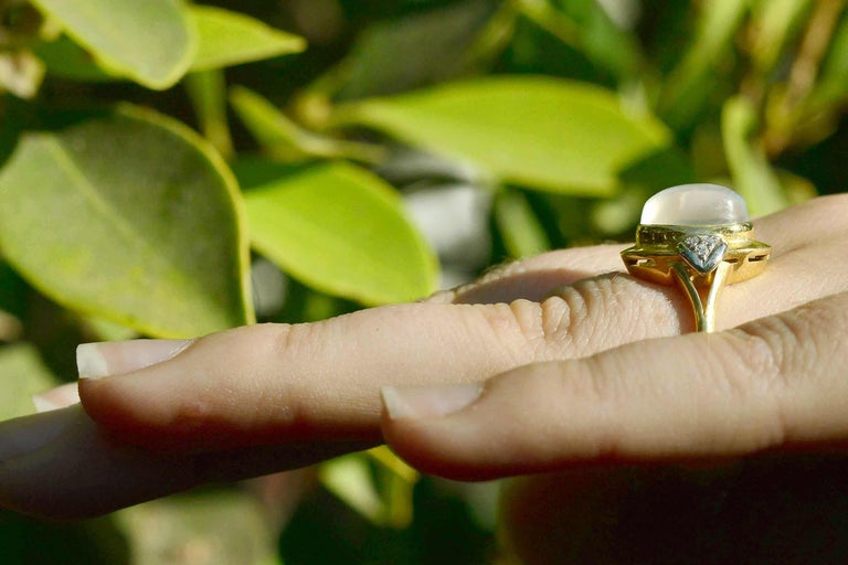 Arts and Crafts 4 Carat Rainbow Moonstone and Diamond 18k Cocktail Ring ...