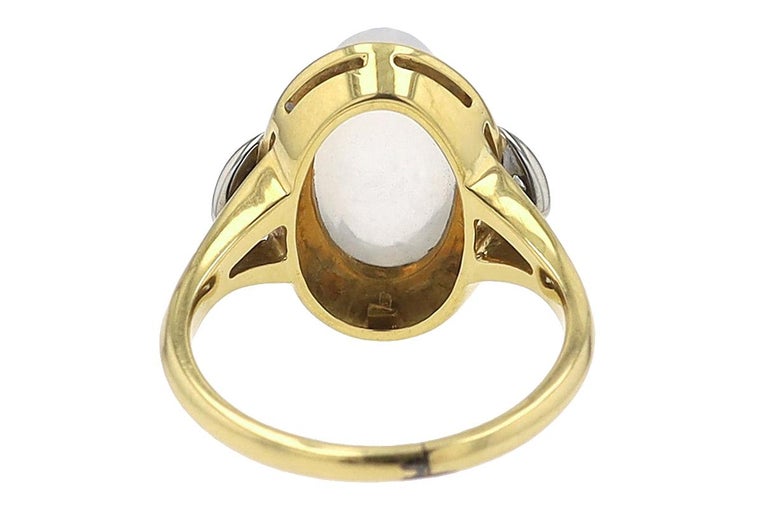Arts and Crafts 4 Carat Rainbow Moonstone and Diamond 18k Cocktail Ring ...