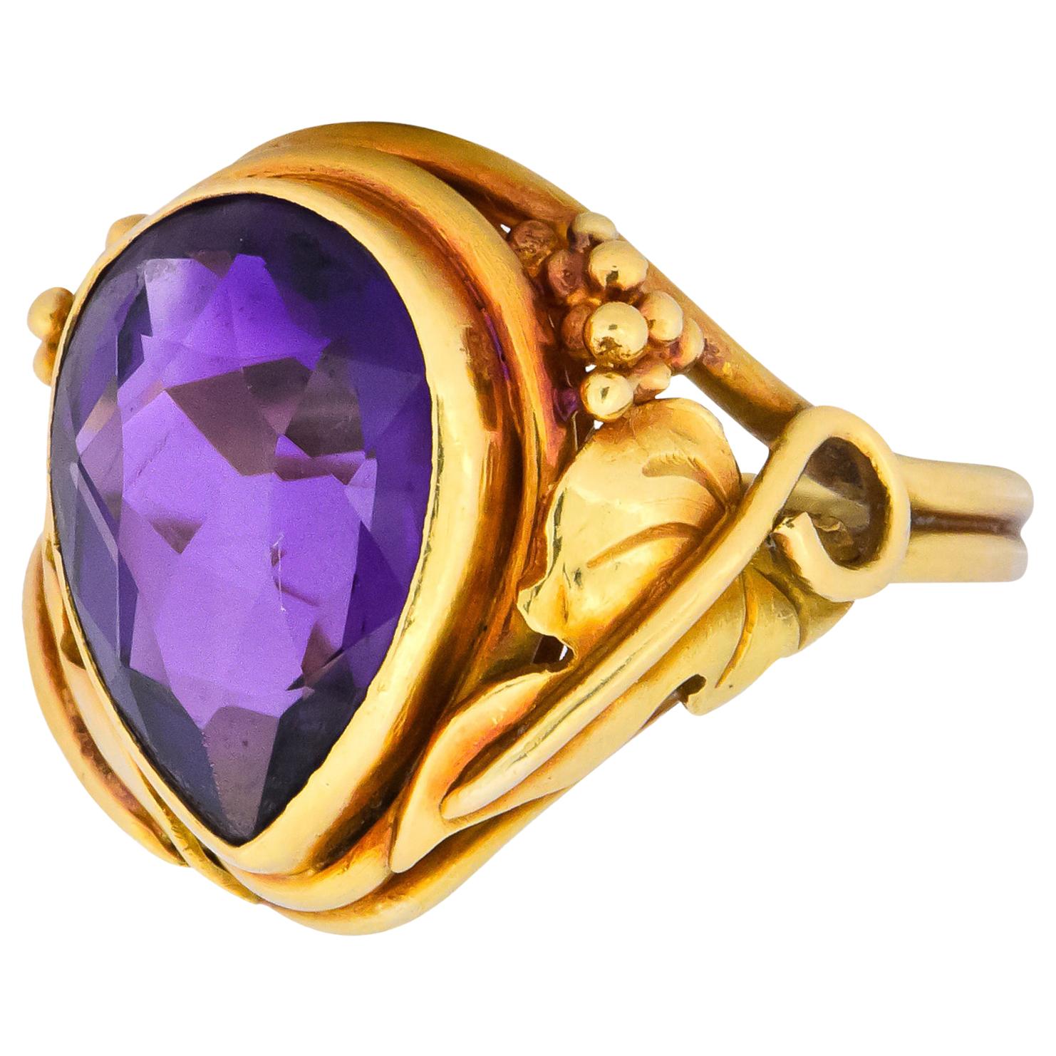 Arts and Crafts 5.75 Carat Amethyst 14 Karat Gold Ring at 1stDibs
