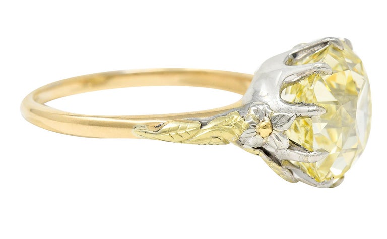 Arts and Crafts 7.12 Carats Fancy Yellow Diamond 14 Karat Tri-Colored ...
