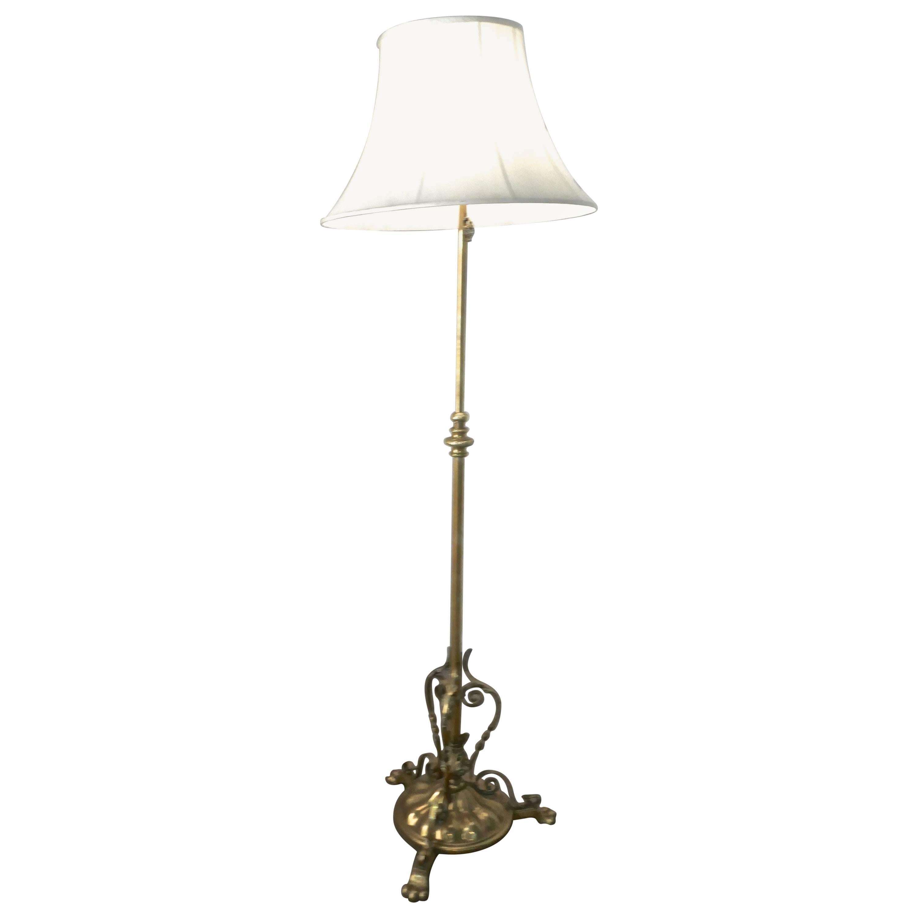Arts and Crafts Adjustable Brass Floor Lamp Rococo Standard Lamp at 1stDibs