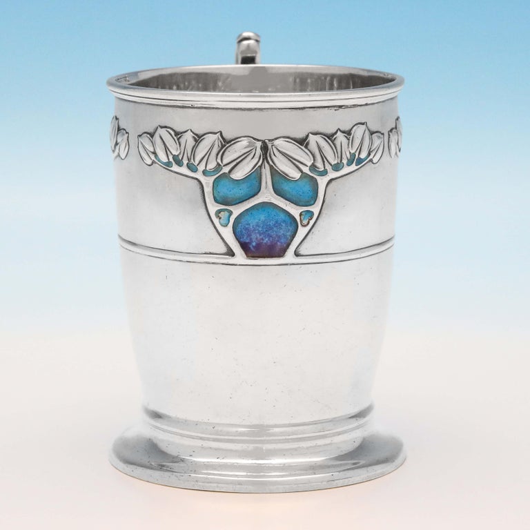 Arts and Crafts and Art Nouveau Enamelled Antique Sterling Silver Mug ...
