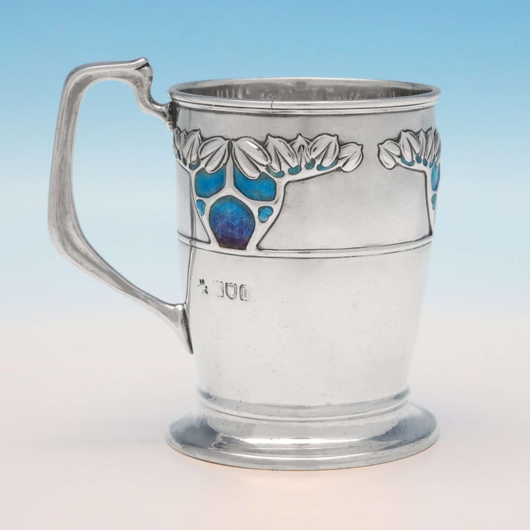 Arts and Crafts and Art Nouveau Enamelled Antique Sterling Silver Mug ...