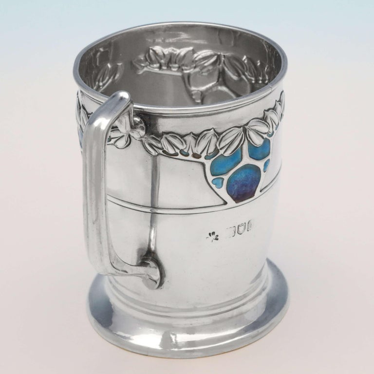 Arts and Crafts and Art Nouveau Enamelled Antique Sterling Silver Mug ...