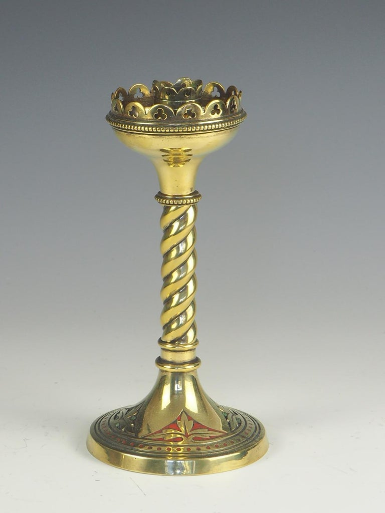 Arts and Crafts Brass Candlestick with Inlays For Sale at 1stDibs