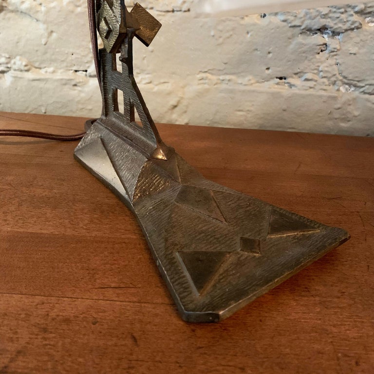 Arts and Crafts Cast Iron Table Lamp with Frosted Glass Shade For Sale ...