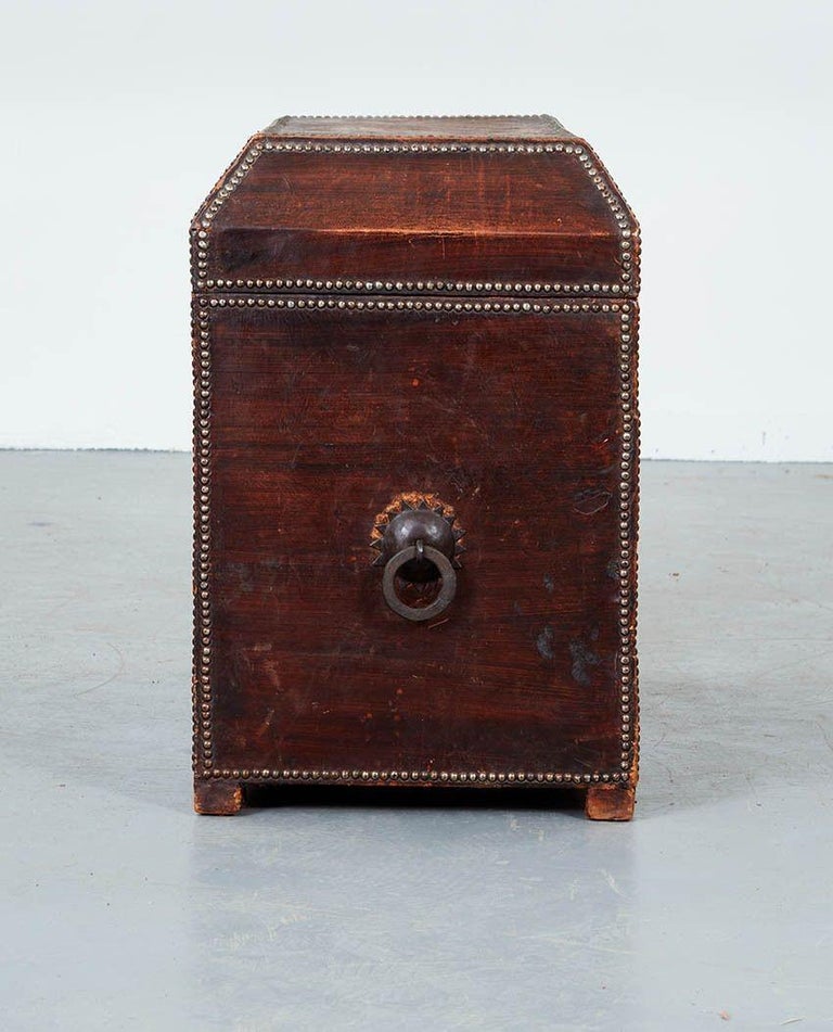 Arts and Crafts Copper Studded Leather Trunk For Sale at 1stDibs