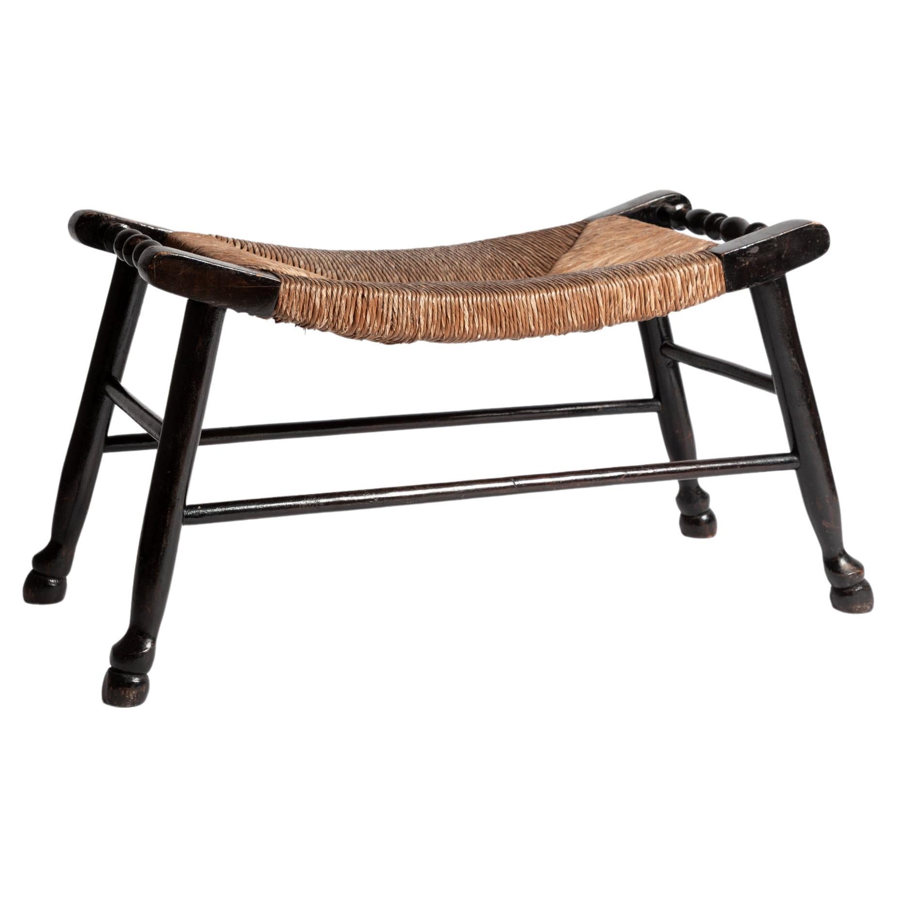 Arts and Crafts Ebonised Rush Seated Stool at 1stDibs