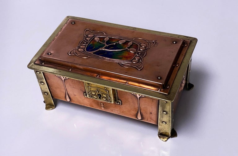 Arts and Crafts Enamel Copper Brass Box, circa 1900 at 1stDibs