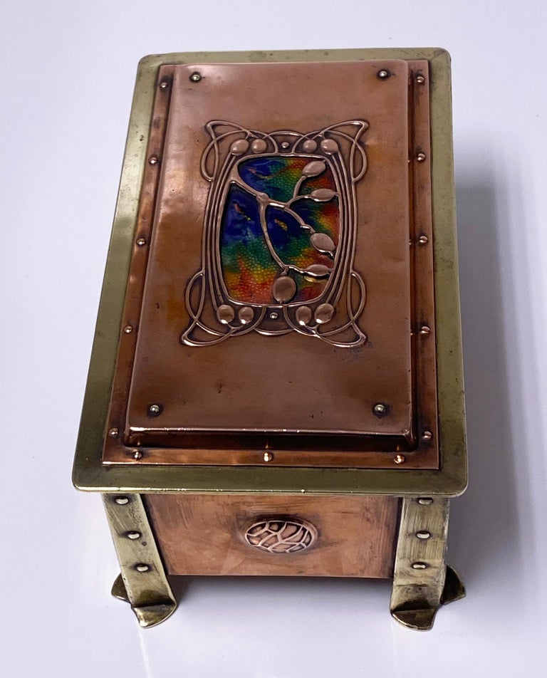 Arts and Crafts Enamel Copper Brass Box, circa 1900 at 1stDibs