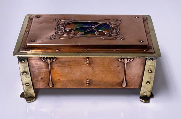 Arts and Crafts Enamel Copper Brass Box, circa 1900 at 1stDibs