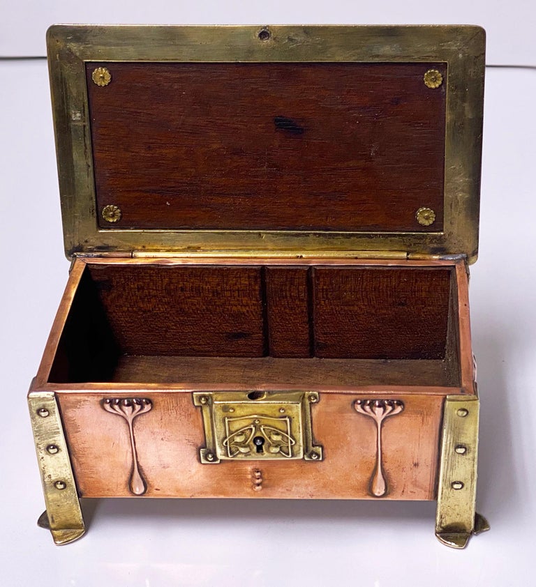 Arts and Crafts Enamel Copper Brass Box, circa 1900 at 1stDibs