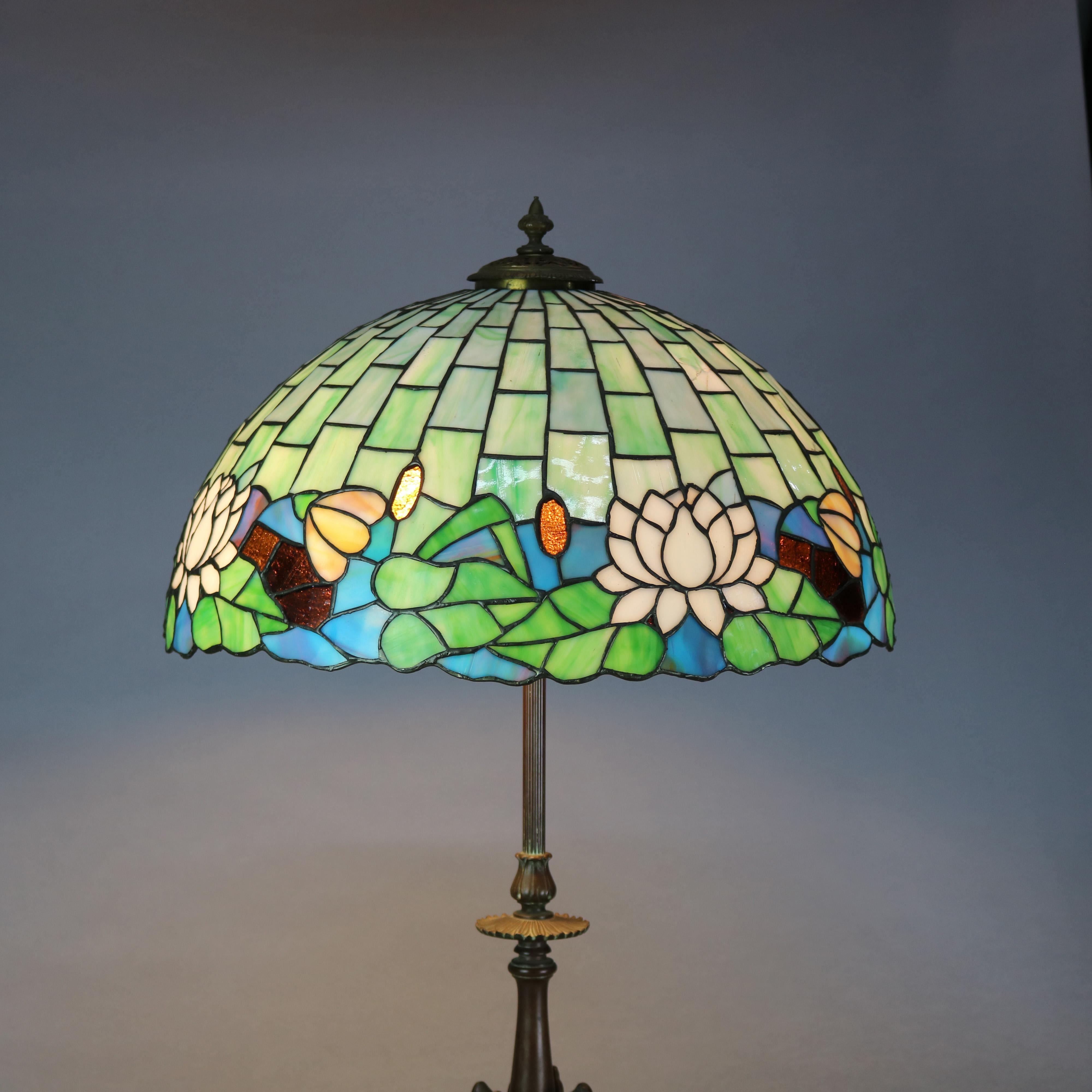 Arts and Crafts Figural Griffin Lamp by Handel and Mosaic Stained Glass ...