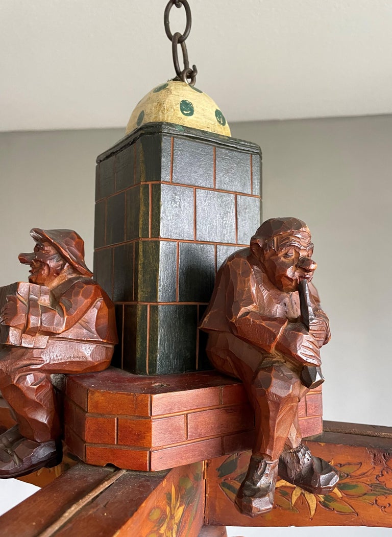 Arts and Crafts Folk Art Chandelier with 4 Music Making Men Sculptures ...