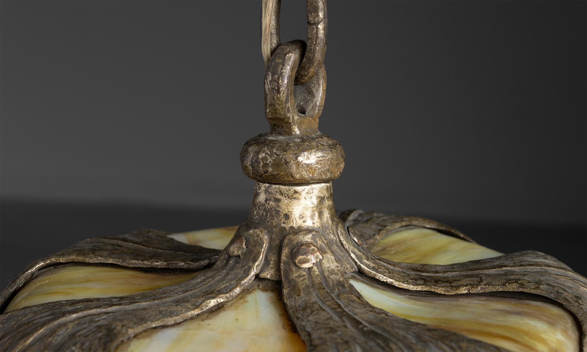 Arts and Crafts Gilt Metal and Slag Glass Hanging Light, America circa ...