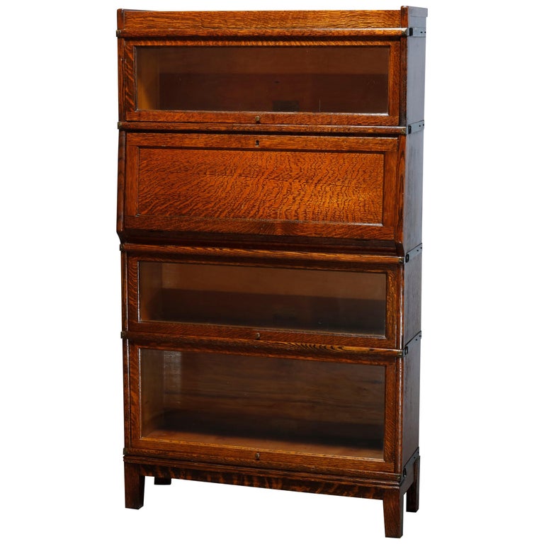 Arts and Crafts Globe Wernicke Oak Barrister Bookcase with Desk, c1910 at 1stDibs
