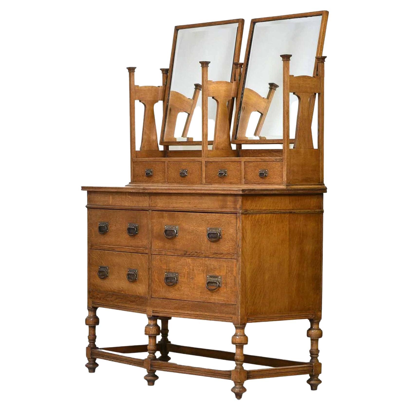 Arts and Crafts Vanity/Dressing Table with Mirror at 1stDibs
