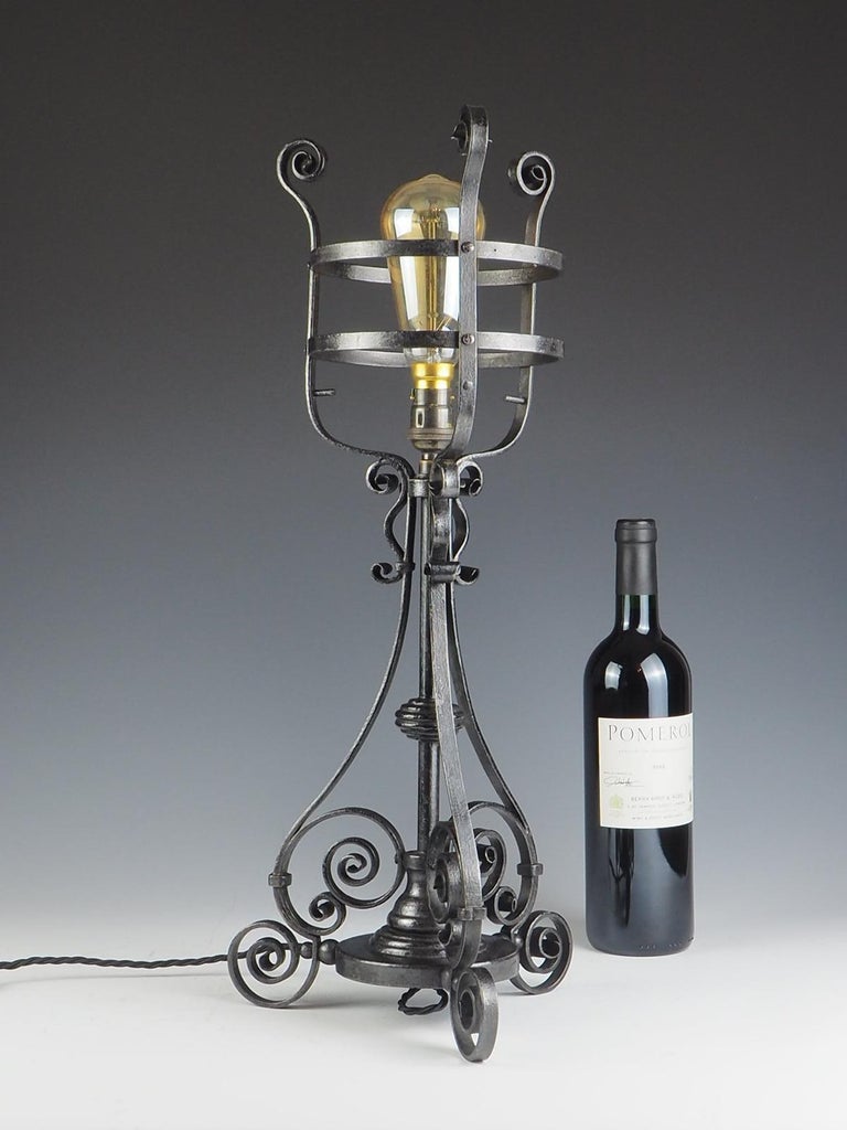 Arts and Crafts Hand Fordged Wrought Iron Table Lamp For Sale at 1stDibs