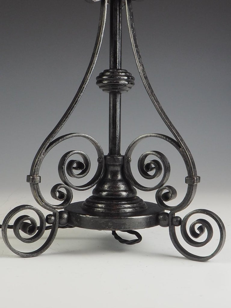 Arts and Crafts Hand Fordged Wrought Iron Table Lamp For Sale at 1stDibs