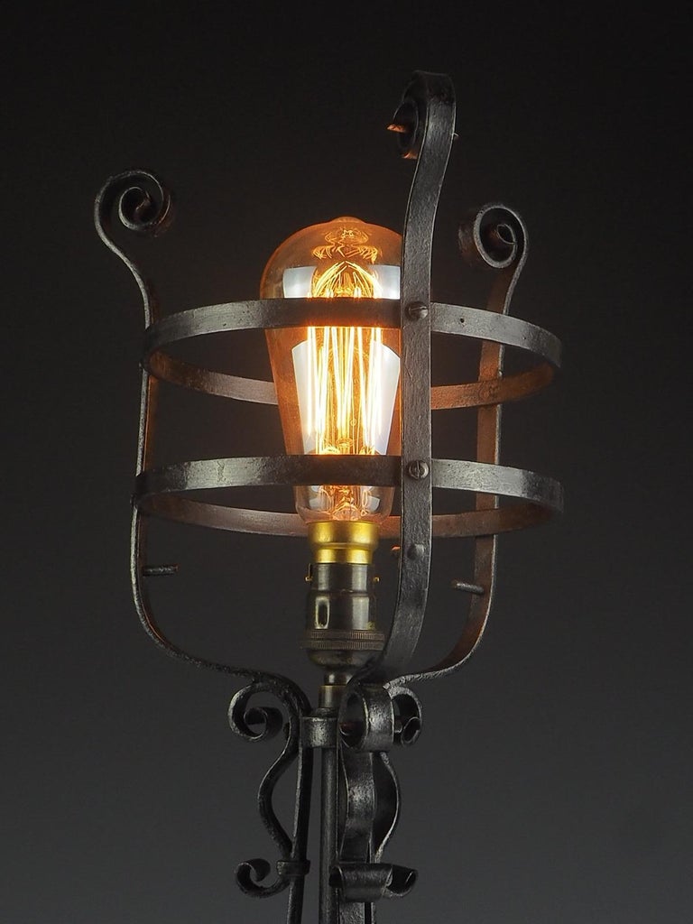 Arts and Crafts Hand Fordged Wrought Iron Table Lamp For Sale at 1stDibs