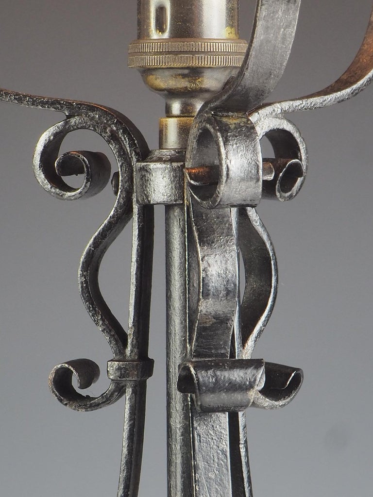 Arts and Crafts Hand Fordged Wrought Iron Table Lamp For Sale at 1stDibs