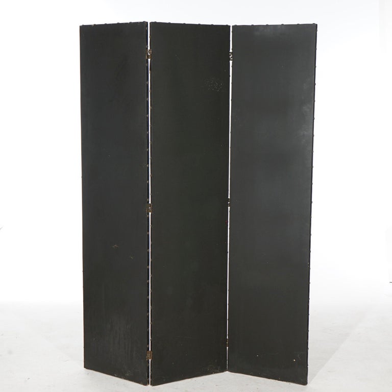 Arts and Crafts Hand Painted Leather Three Panel Mission Style Screen ...